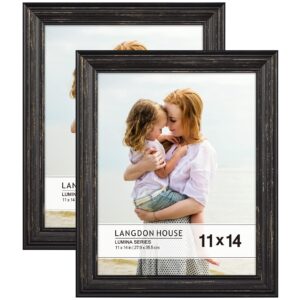 langdon house 11x14 real wood picture frames (barnwood black - gold accents, 2 pack), french country style wooden photo frame 11 x 14, lumina collection