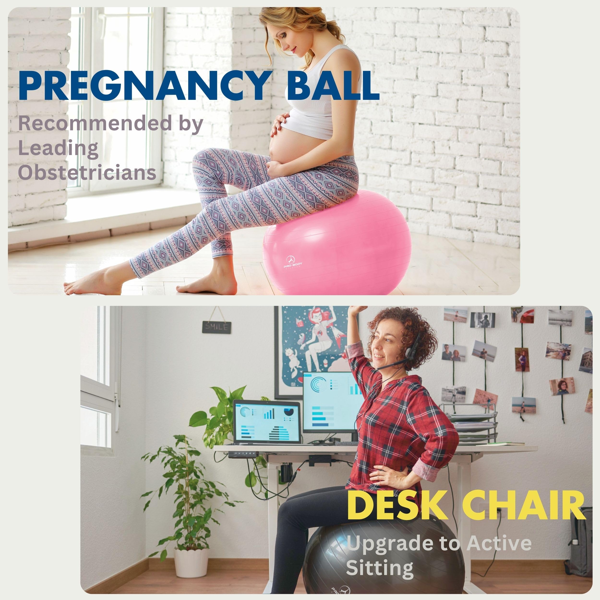 ProBody Pilates Ball Exercise Ball, Yoga Ball Chair, Multiple Sizes Stability Ball Chair, Gym Grade Birthing Ball for Pregnancy, Fitness, Balance, Workout and Physical Therapy Ball (Purple, 65cm)