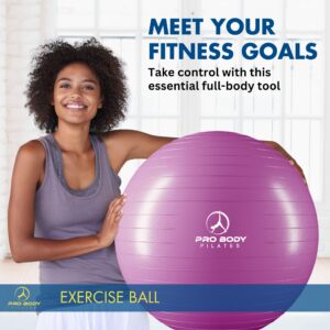 ProBody Pilates Ball Exercise Ball, Yoga Ball Chair, Multiple Sizes Stability Ball Chair, Gym Grade Birthing Ball for Pregnancy, Fitness, Balance, Workout and Physical Therapy Ball (Purple, 65cm)