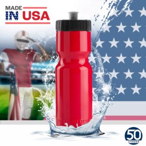 50 Strong Sports Squeeze Water Bottle 6 Pack – 22 oz. BPA Free Easy Open Push/Pull Cap – USA Made (Red)