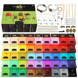 magicfly polymer clay starter kit, 45 colors oven bake clay with 5 modeling tools and 40 jewelry accessories, safe and nontoxic diy baking clay blocks