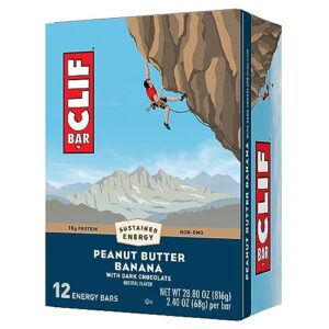 clif bar - peanut butter banana with dark chocolate flavor - made with organic oats - non-gmo - plant based - energy bars - 2.4 oz. (12 pack)