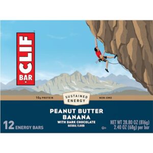 CLIF BAR - Peanut Butter Banana with Dark Chocolate Flavor - Made with Organic Oats - Non-GMO - Plant Based - Energy Bars - 2.4 oz. (12 Pack)