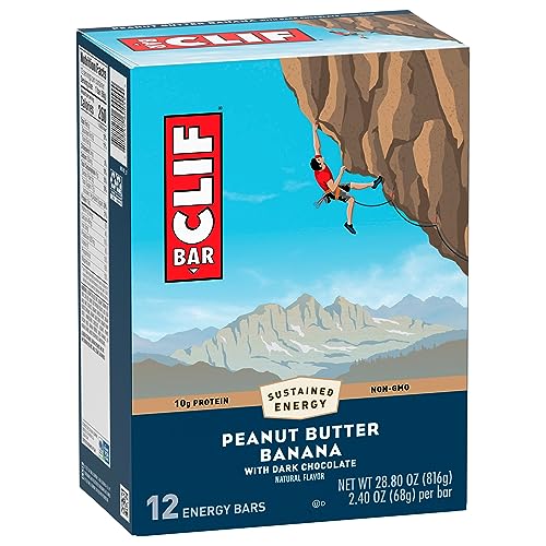 CLIF BAR - Peanut Butter Banana with Dark Chocolate Flavor - Made with Organic Oats - Non-GMO - Plant Based - Energy Bars - 2.4 oz. (12 Pack)