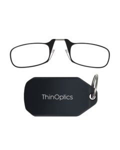 thinoptics keychain case and readers rectangular reading glasses, black, 44 mm + 2.5 dioptre