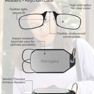 ThinOptics Keychain Case and Readers Rectangular Reading Glasses, Black, 44 mm + 2.5 dioptre