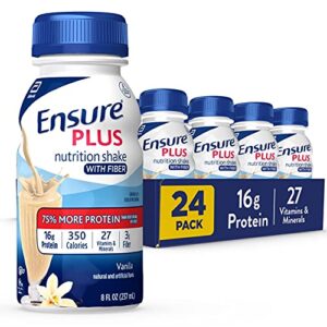 ensure plus vanilla nutrition shake with fiber, meal replacement shake, 24 pack