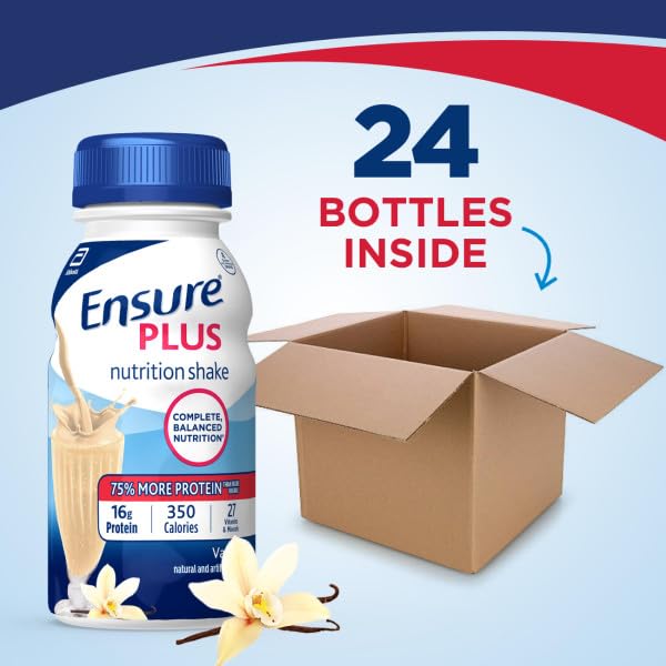 Ensure Plus Vanilla Nutrition Shake With Fiber, Meal Replacement Shake, 24 Pack