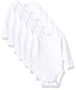 hanes baby long sleeve, ultimate flexy bodysuits boys & girls, 5-pack, diamond white, 18-24 months