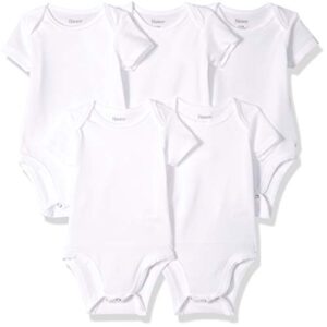 hanes baby bodysuits, ultimate flexy short sleeve for boys & girls, 5-pack, diamond white, 12-18 months