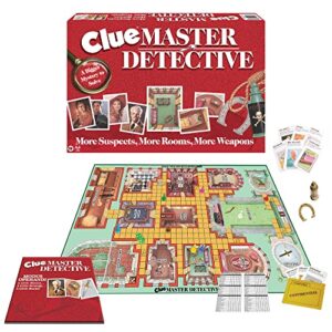 clue master detective with oversized brass tone metal weapons by winning moves games usa, largest game of clue ever, for up to 10 players, ages 10 and up