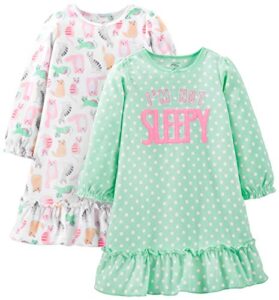 simple joys by carter's girls' fleece nightgowns, pack of 2, mint green dots/white cat, 4-5