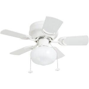 prominence home hero, 28 inch traditional flush mount indoor led ceiling fan with light, pull chain, dual finish blades, reversible motor - 41530-01 (white)