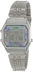 casio la680wa-2c women's vintage floral dial alarm chronograph digital watch