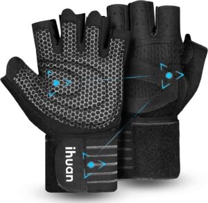 ihuan ventilated weight lifting gym workout gloves with wrist wrap support for men & women, full palm protection, for weightlifting, training, fitness, hanging, pull ups