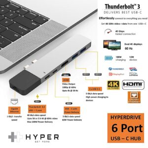 HyperDrive USB C Hub, NET 6-in-2 for MacBook Pro Air, Multi-Port USB-C Dongle w/Gigabit Ethernet, 40Gbps/100W PD, 5Gbps/60W PD, 4K30Hz HDMI