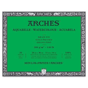 arches watercolor block 11x14-inch natural white 100% cotton paper - 20 sheets of arches watercolor paper 140 lb cold press - arches art paper for watercolor gouache ink acrylic and more