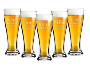 groomsmen 16 ounce pilsner pint beer glass sets of 2 to 12 custom engraved including choices of design and text