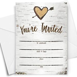 Printed Party Fill-in Invitations and Envelopes, Rustic Birch, Set of 25