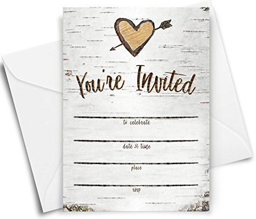 Printed Party Fill-in Invitations and Envelopes, Rustic Birch, Set of 25