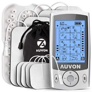 auvon dual channel tens unit muscle stimulator machine with 20 modes, 2" and 2"x4" tens unit electrode pads