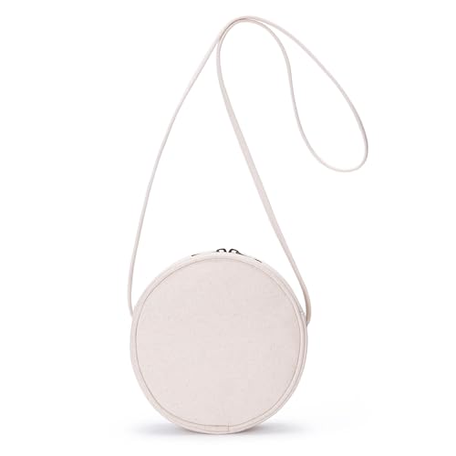 YONBEN Circle Crossbody Bag for Women - Cotton Canvas Circle Purse with Zipper, Adjustable Knot Shoulder Straps