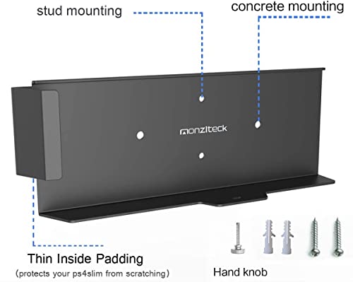 Monzlteck New Wall Mount for PS-4 Slim, Near or Behind TV, Space Saving,Customized to Perfectly Fit PlayStation4 Slim,Easy to Install