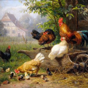 Farm Rooster Chickens by Carl Jutz Accent Tile Mural Kitchen Bathroom Wall Backsplash Behind Stove Range Sink Splashback One Tile 10"x8" Ceramic, Matte