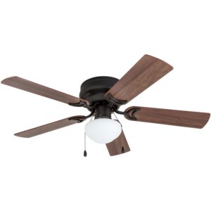 prominence home alvina, 42 inch traditional flush mount indoor led ceiling fan with light, pull chain, dual finish blades, reversible motor - 50860-01 (bronze)