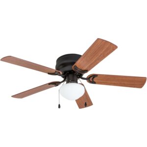 Prominence Home Alvina, 42 Inch Traditional Flush Mount Indoor LED Ceiling Fan with Light, Pull Chain, Dual Finish Blades, Reversible Motor - 50860-01 (Bronze)