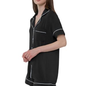 Ladies Button Down Pj Sets Jersey Knit Pajama Short Sleeve Loungewear lightweight/Lightweight(Black,Small)