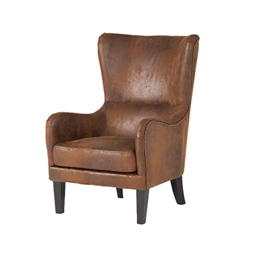 Christopher Knight Home Lorenzo Fabric Studded Club Chair, Brown 36D x 26.75W x 41.5H in