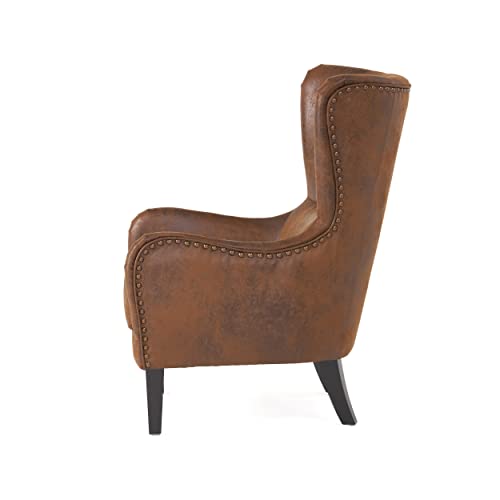 Christopher Knight Home Lorenzo Fabric Studded Club Chair, Brown 36D x 26.75W x 41.5H in