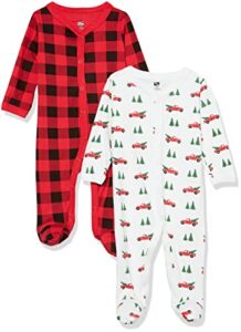 hudson baby unisex baby cotton sleep and play coverall, christmas tree, 0-3 months 3m us