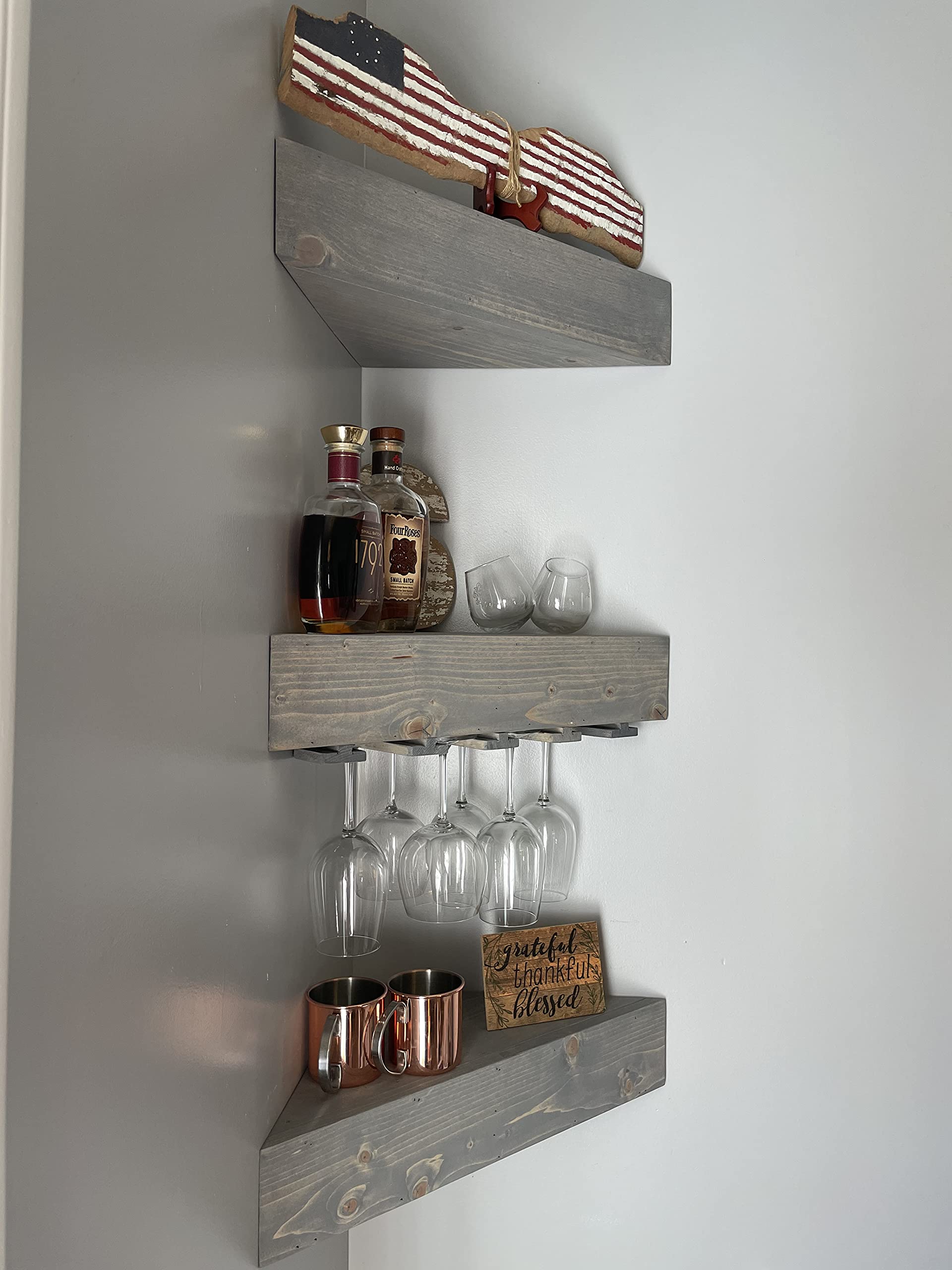 1 Wine Rack, 2 Corner Floating Shelves Set