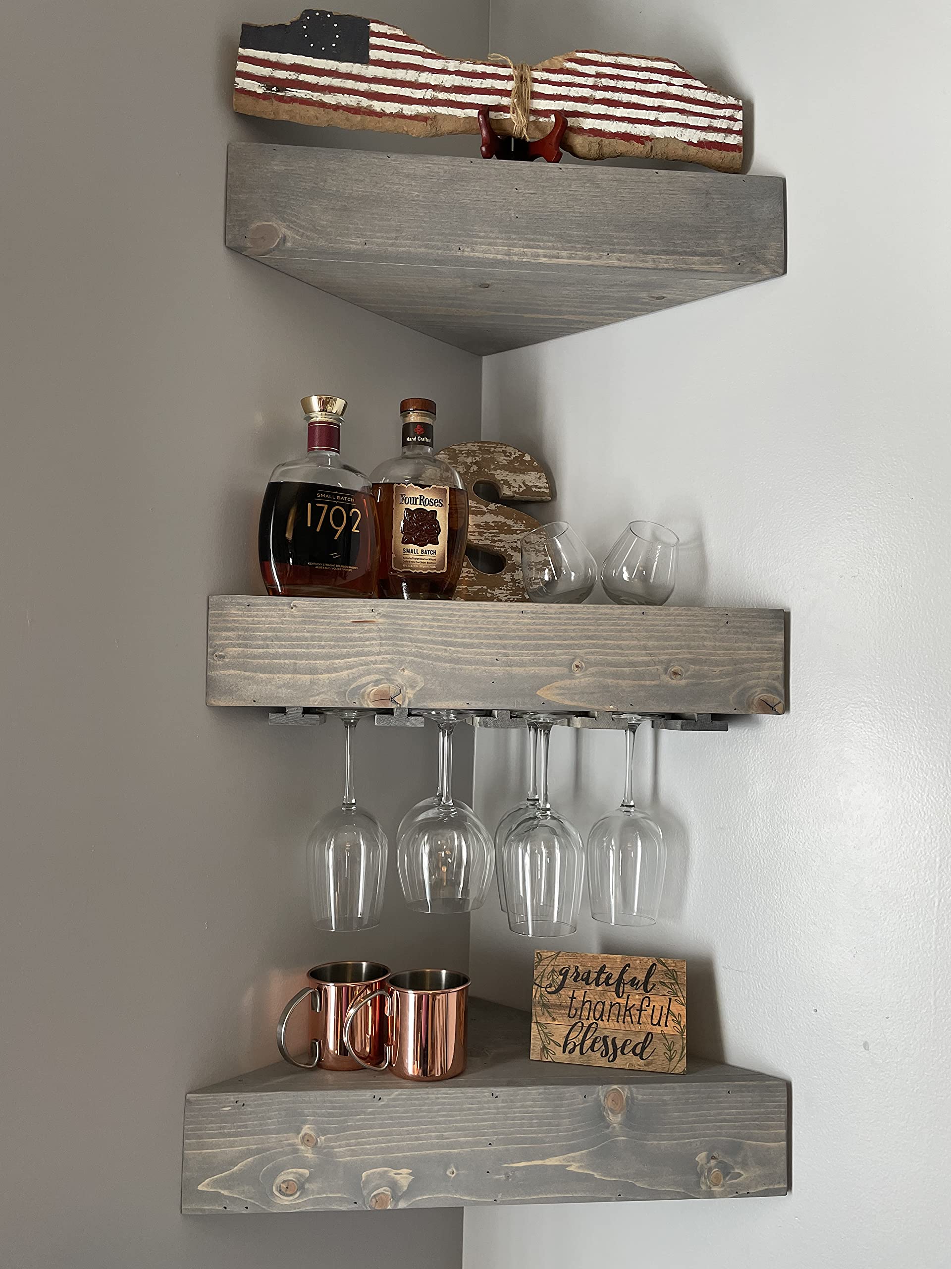 1 Wine Rack, 2 Corner Floating Shelves Set