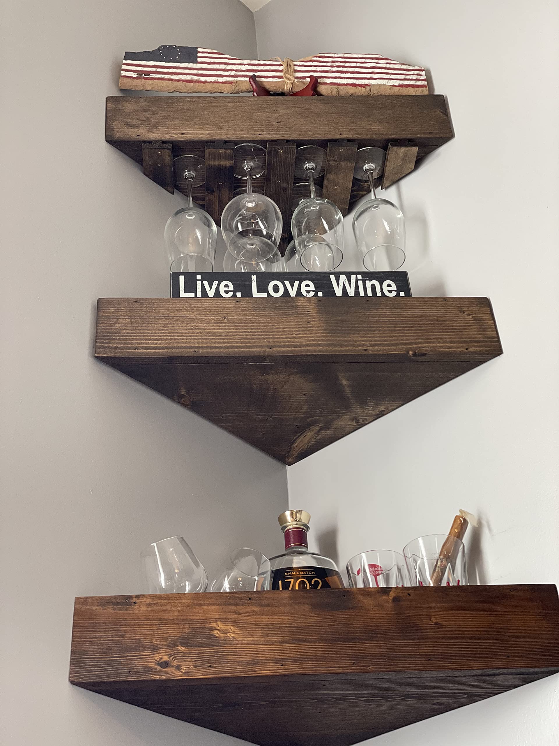 1 Wine Rack, 2 Corner Floating Shelves Set