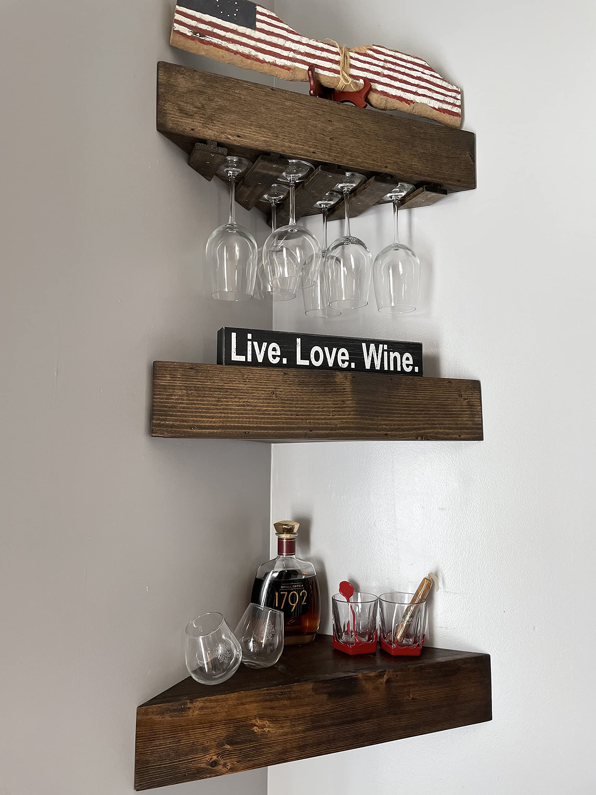 1 Wine Rack, 2 Corner Floating Shelves Set