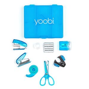 yoobi blue mini office supply kit – mini school supplies kit for kids & adults – includes scissors, mini stapler, staple remover, staples, tape dispenser & more – school, home or office supplies kit