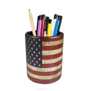 dreamseden vintage pen pencil holder cup retro pattern desk organizer for home office bedroom (american flag round)