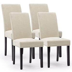 lsspaid dining chairs, fabric padded dining room chairs, nail head trim dining chair, beige, set of 4