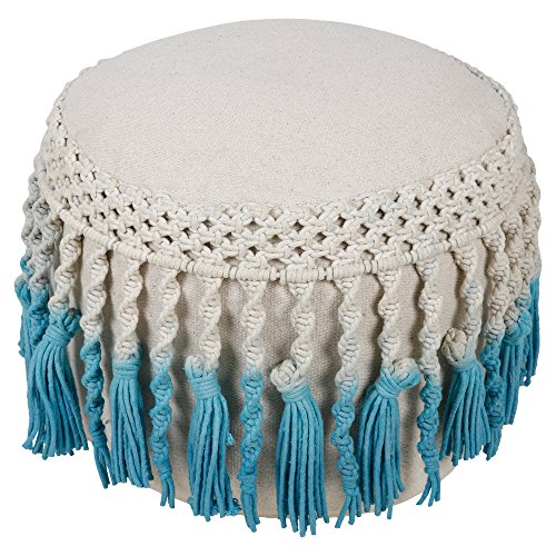 Urban Shop Ombre Fringe Macrame Pouf, Blue