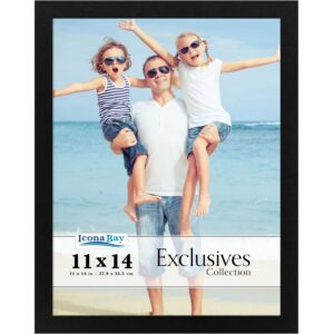 icona bay 11x14 black picture frame, sturdy wood composite photo frame 11 x 14, sleek design, table top or wall mount, exclusives collection