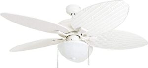 honeywell ceiling fans inland breeze, 52 inch tropical indoor outdoor ceiling fan with light, pull chain, three mount options, weather resistant blades - 50511-01 (white)