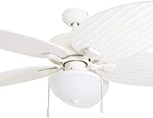 Honeywell Ceiling Fans Inland Breeze, 52 Inch Tropical Indoor Outdoor Ceiling Fan with Light, Pull Chain, Three Mount Options, Weather Resistant Blades - 50511-01 (White)