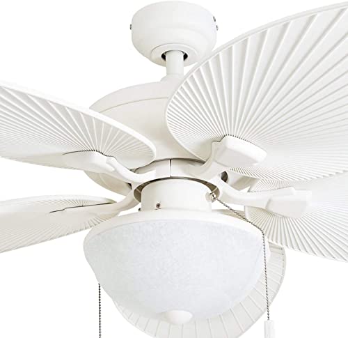 Honeywell Ceiling Fans Inland Breeze, 52 Inch Tropical Indoor Outdoor Ceiling Fan with Light, Pull Chain, Three Mount Options, Weather Resistant Blades - 50511-01 (White)