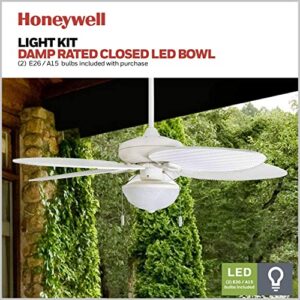 Honeywell Ceiling Fans Inland Breeze, 52 Inch Tropical Indoor Outdoor Ceiling Fan with Light, Pull Chain, Three Mount Options, Weather Resistant Blades - 50511-01 (White)