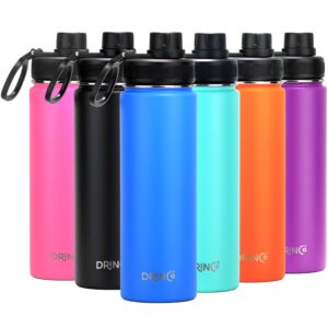 drinco stainless steel water bottle spout lid vacuum insulated double wall water bottle wide mouth (40oz 32oz 22oz 18oz 14oz) leak proof keeps cold or hot (22 oz, 22oz royal blue)