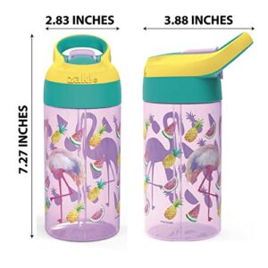 Zak Designs 16oz Riverside Desert Life Kids Water Bottle with Straw and Built in Carrying Loop Made of Durable Plastic, Leak-Proof Design for Travel, Cactus-Flamingo Pineapple, 2PK Set