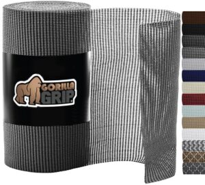 gorilla grip drawer shelf and cabinet liner, thick strong grip, non-adhesive liners protect kitchen cabinets and cupboard, bathroom drawers, easy install, breathable mat, 12" x20', gray